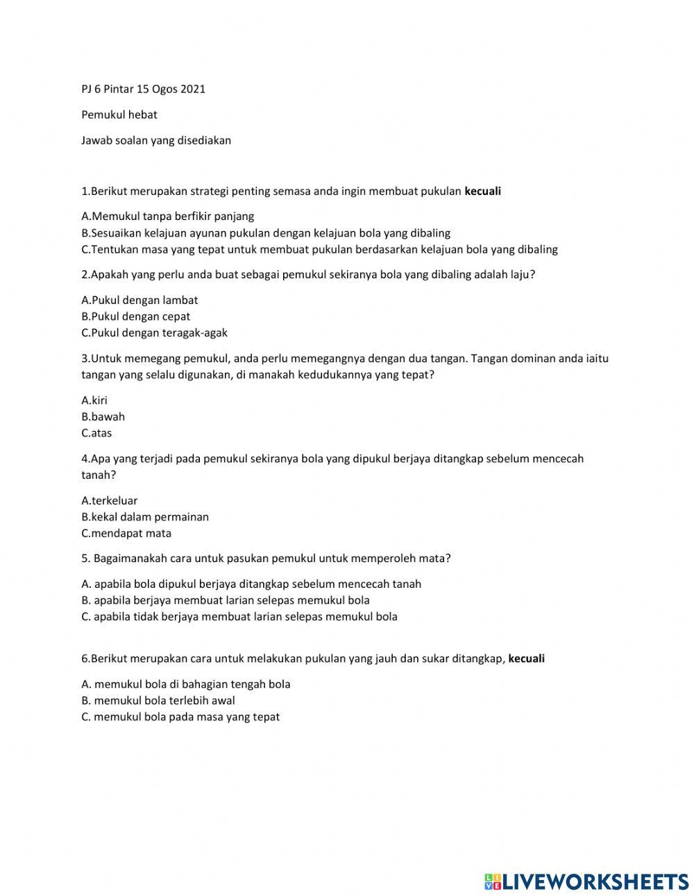 Pemukul hebat worksheet | Live Worksheets