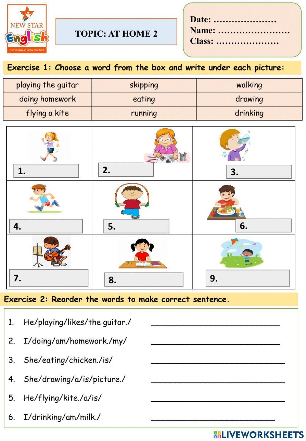 Activities at home 2 worksheet | Live Worksheets