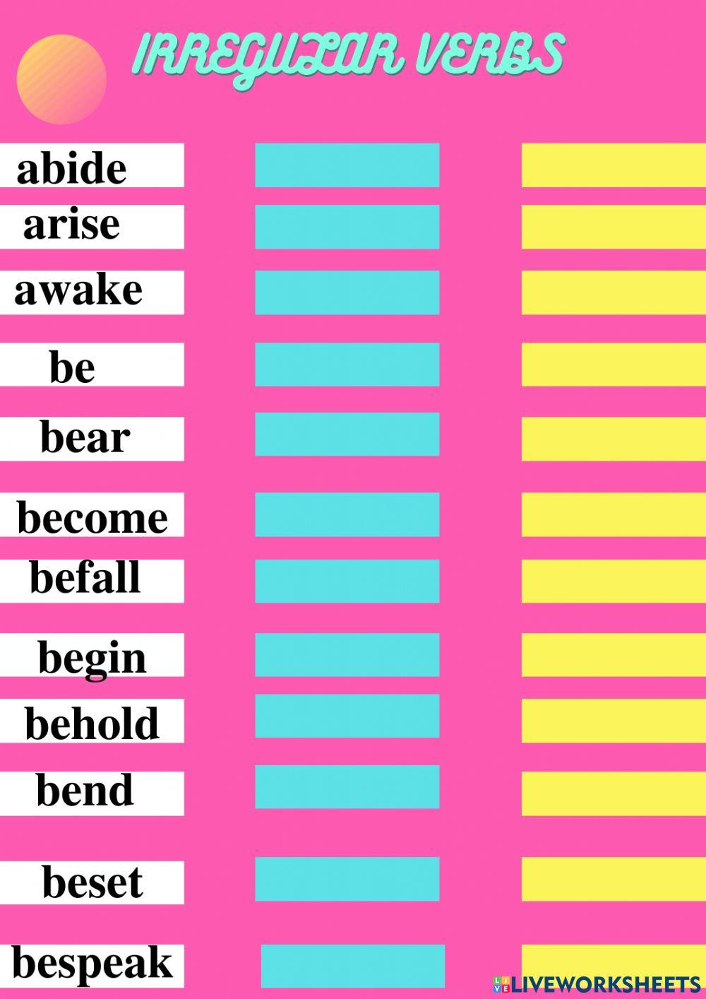 Irregualar verbs worksheet | Live Worksheets