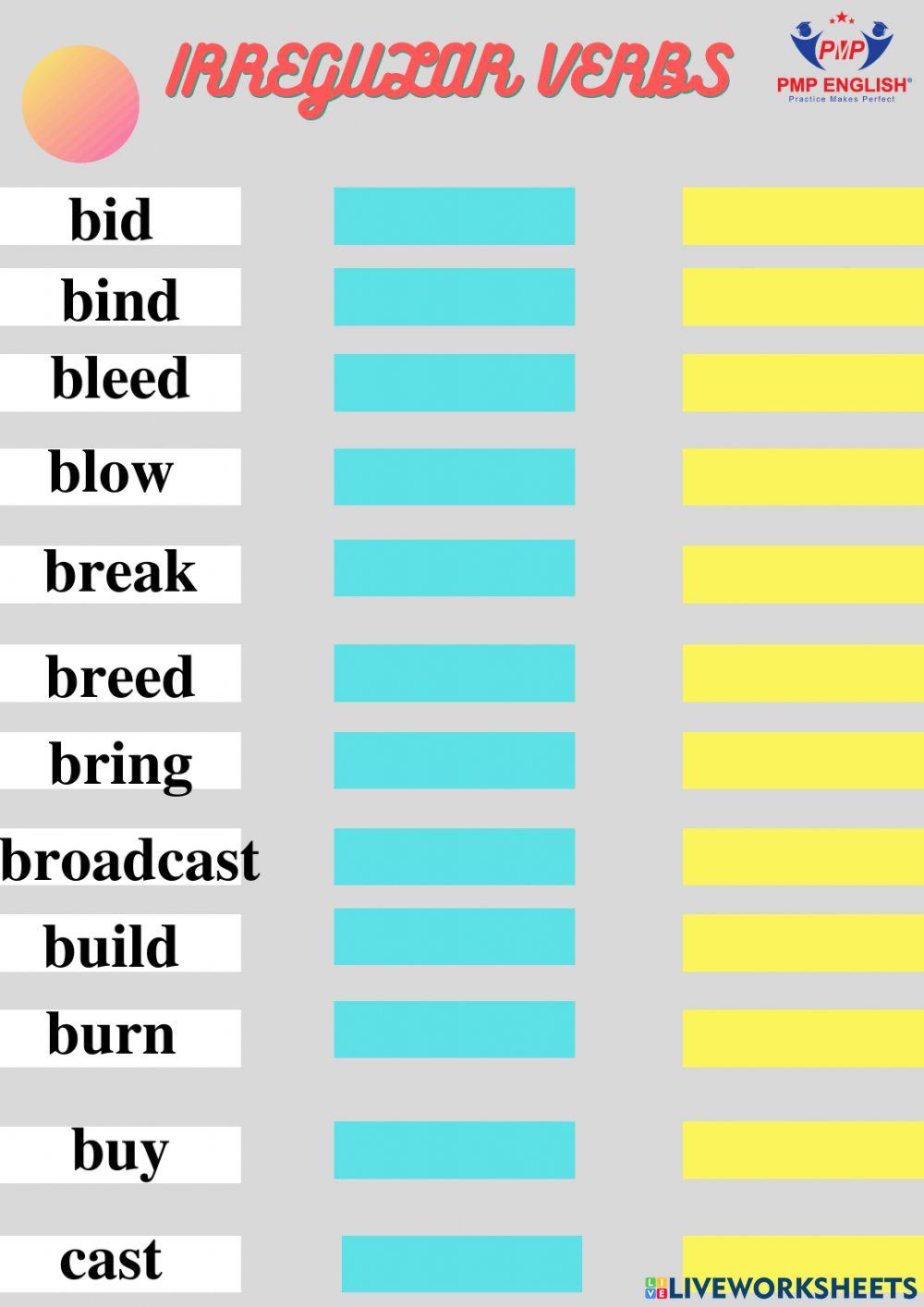 Irregualar verbs interactive worksheet | Live Worksheets