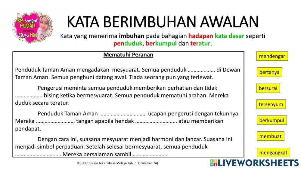 Kata Berimbuhan Awalan interactive activity | Live Worksheets