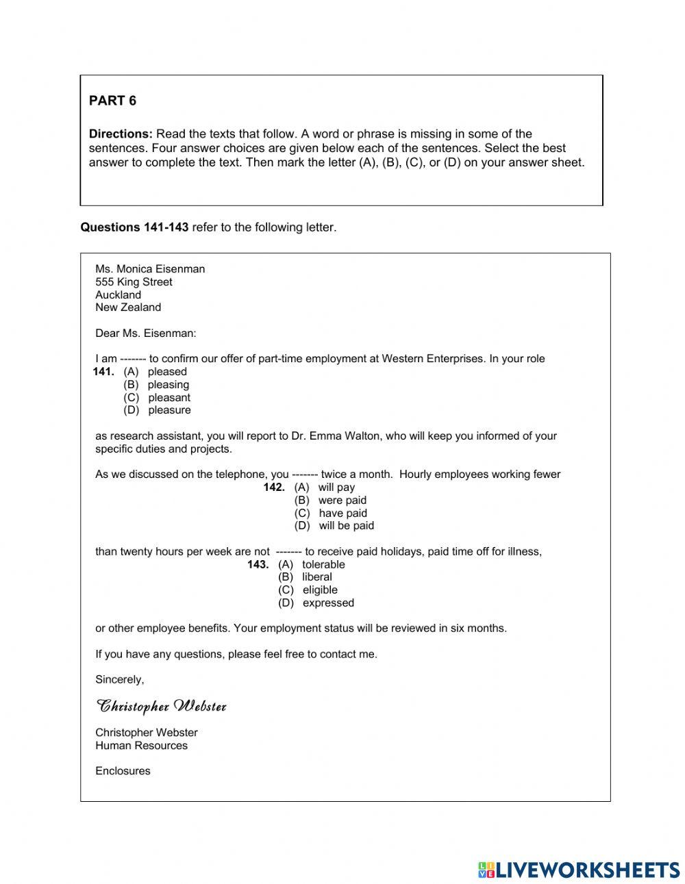 Toeic part 6 interactive worksheet | Live Worksheets