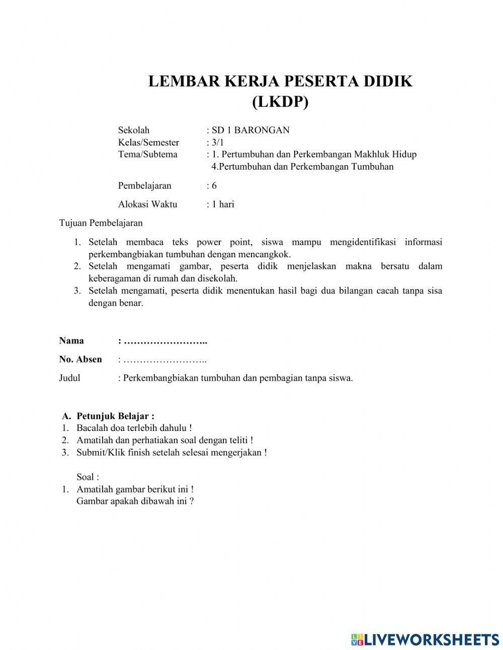 Lkpd online exercise for 3 | Live Worksheets