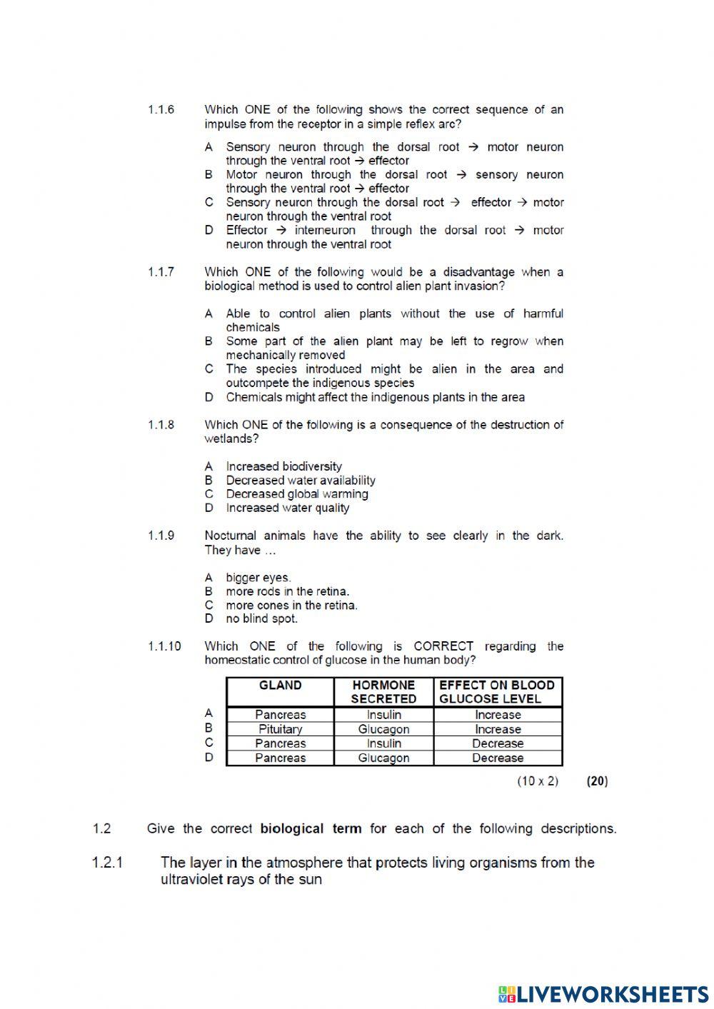 1262585 | Life science section a paper 1 part 1 | Grace