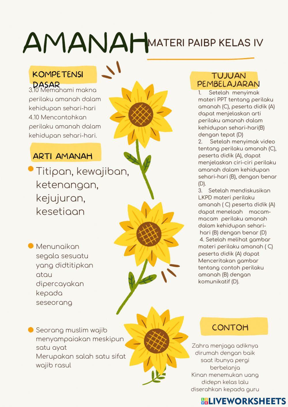 Lkpd paibp tema perilaku amanah worksheet | Live Worksheets