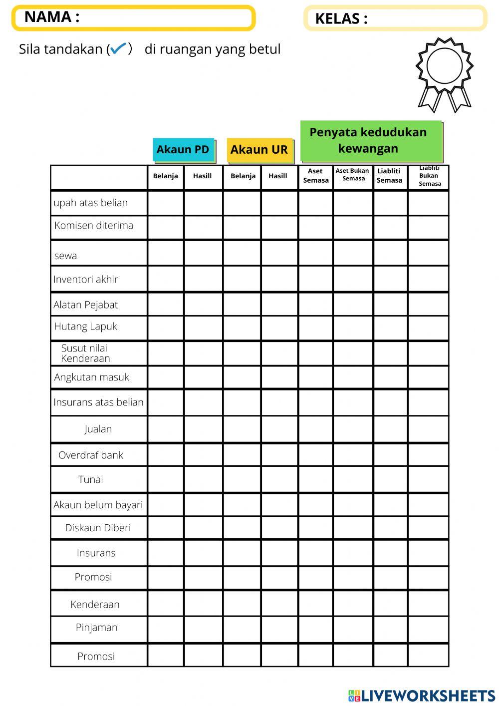 Akaun | Live Worksheets