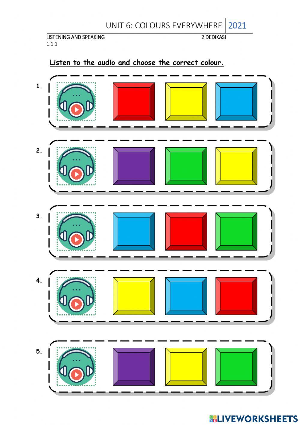 Unit 6 colours everywhere listening activity worksheet | Live Worksheets