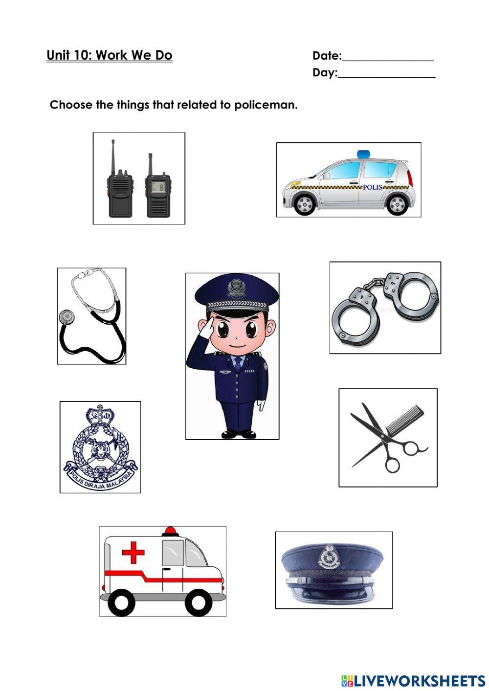 Occupations - policeman worksheet | Live Worksheets