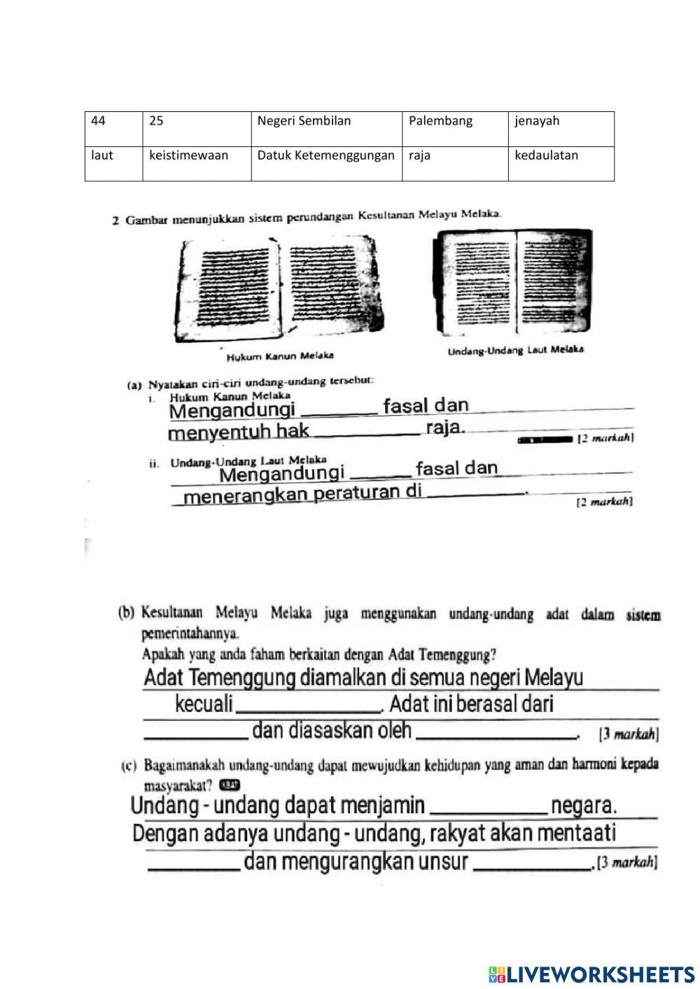 Bab 5 Soalan Struktur online exercise for | Live Worksheets