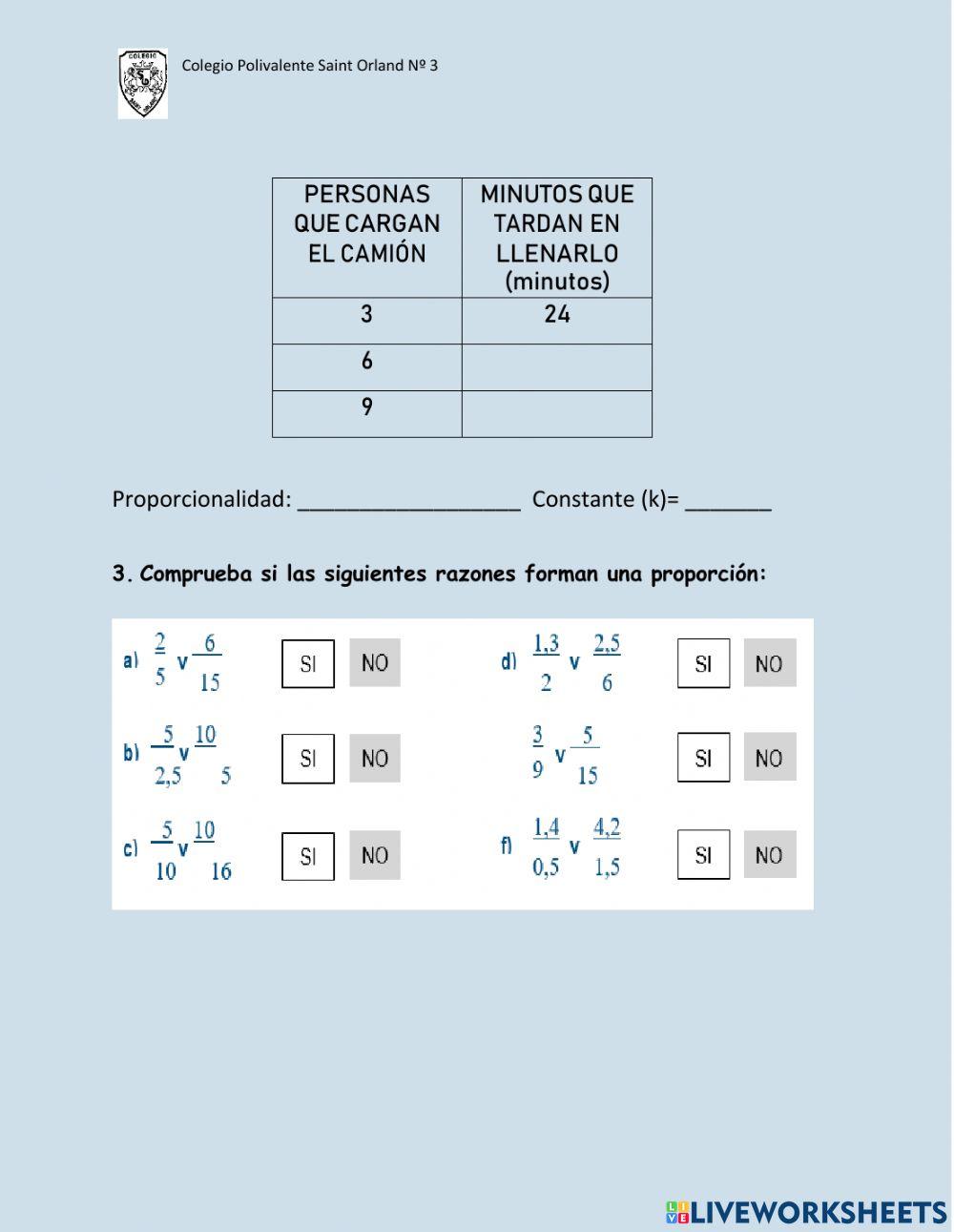 Proporcionalida… | Free Interactive Worksheets | 3305221