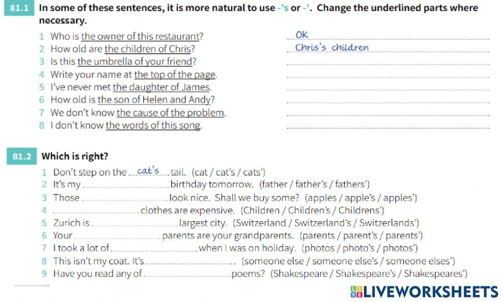 Genitive Case | Free Interactive Worksheets | 3298417