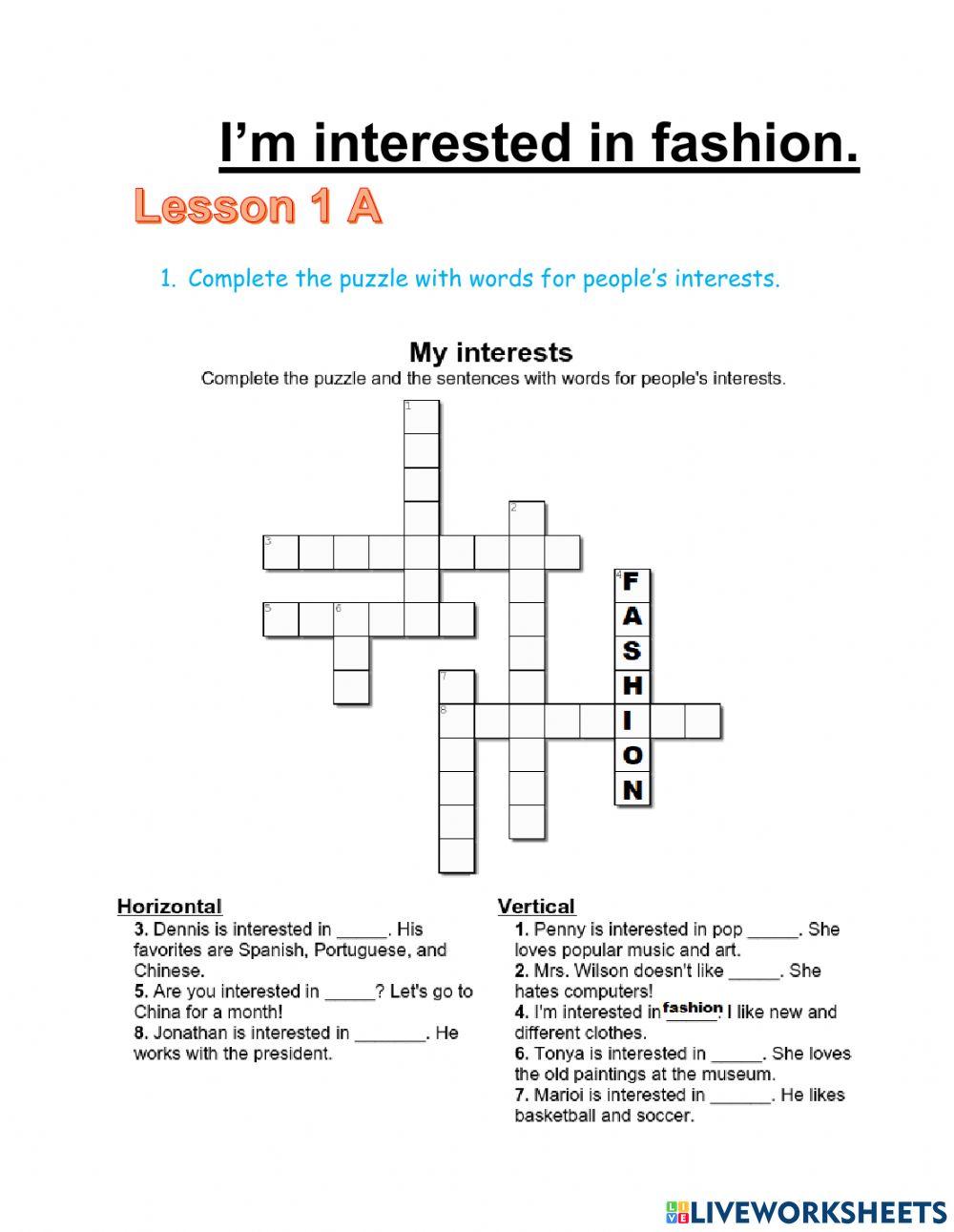 My interests online exercise | Live Worksheets