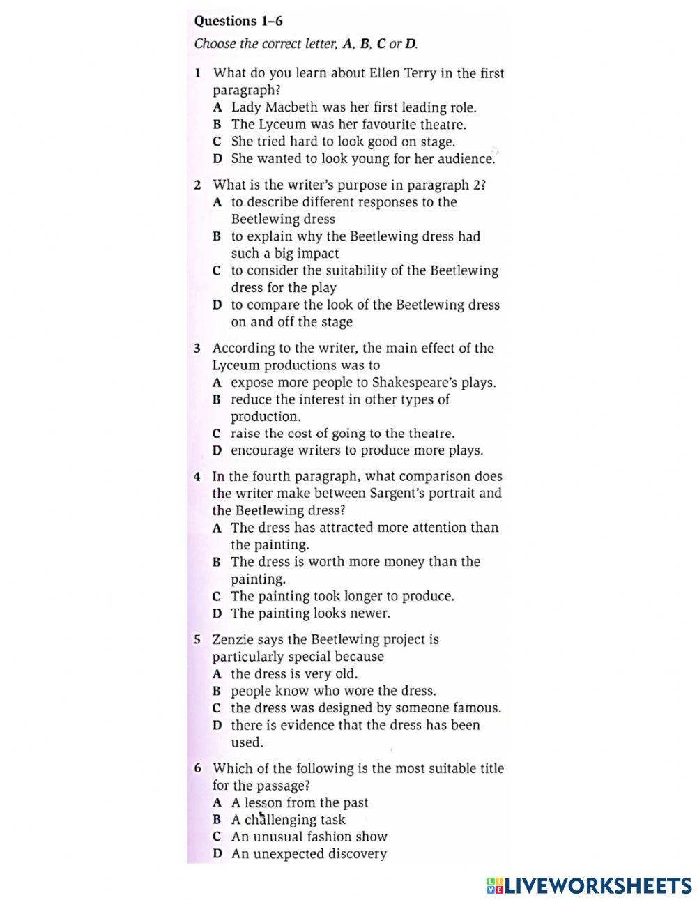 Complete Unit 8-Reading 2 worksheet | Live Worksheets