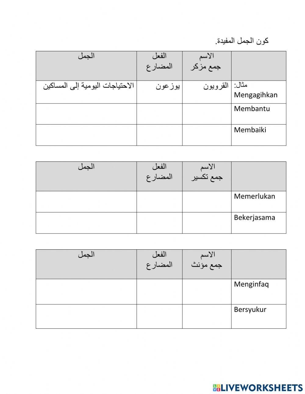 الجمل 1264671 | farahnaimah95 | Live Worksheets