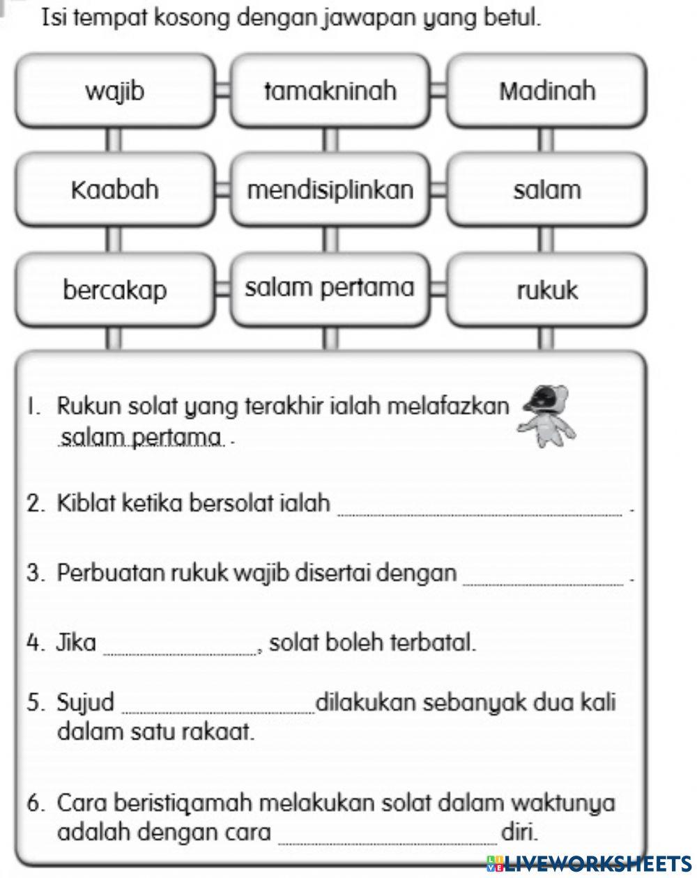 Latihan solat worksheet | Live Worksheets