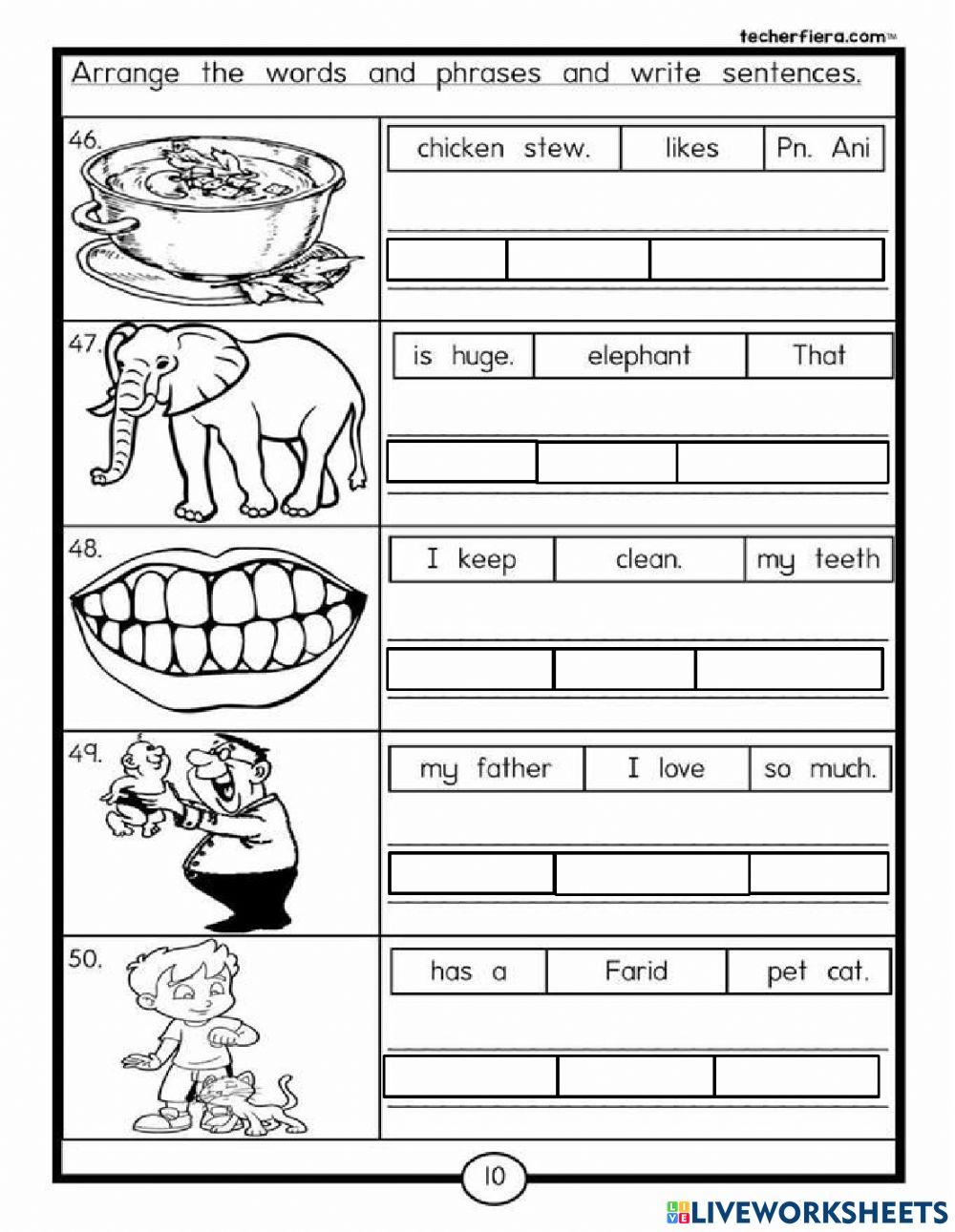 Sentence exercise for Kindergarten | Live Worksheets