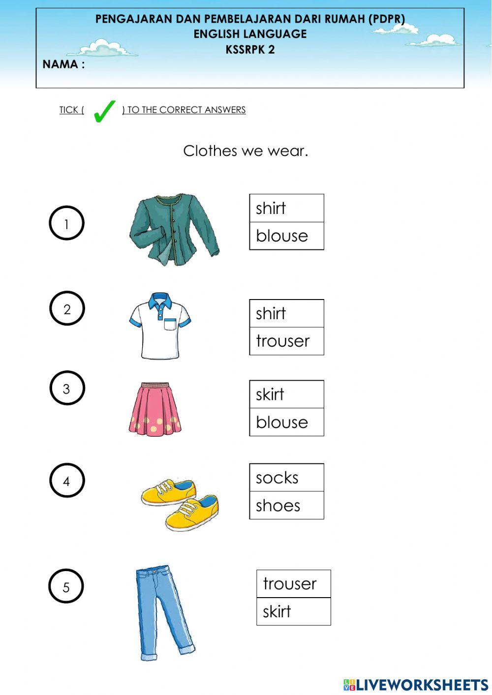 Clothes we wear KSSRPK 2 worksheet | Live Worksheets