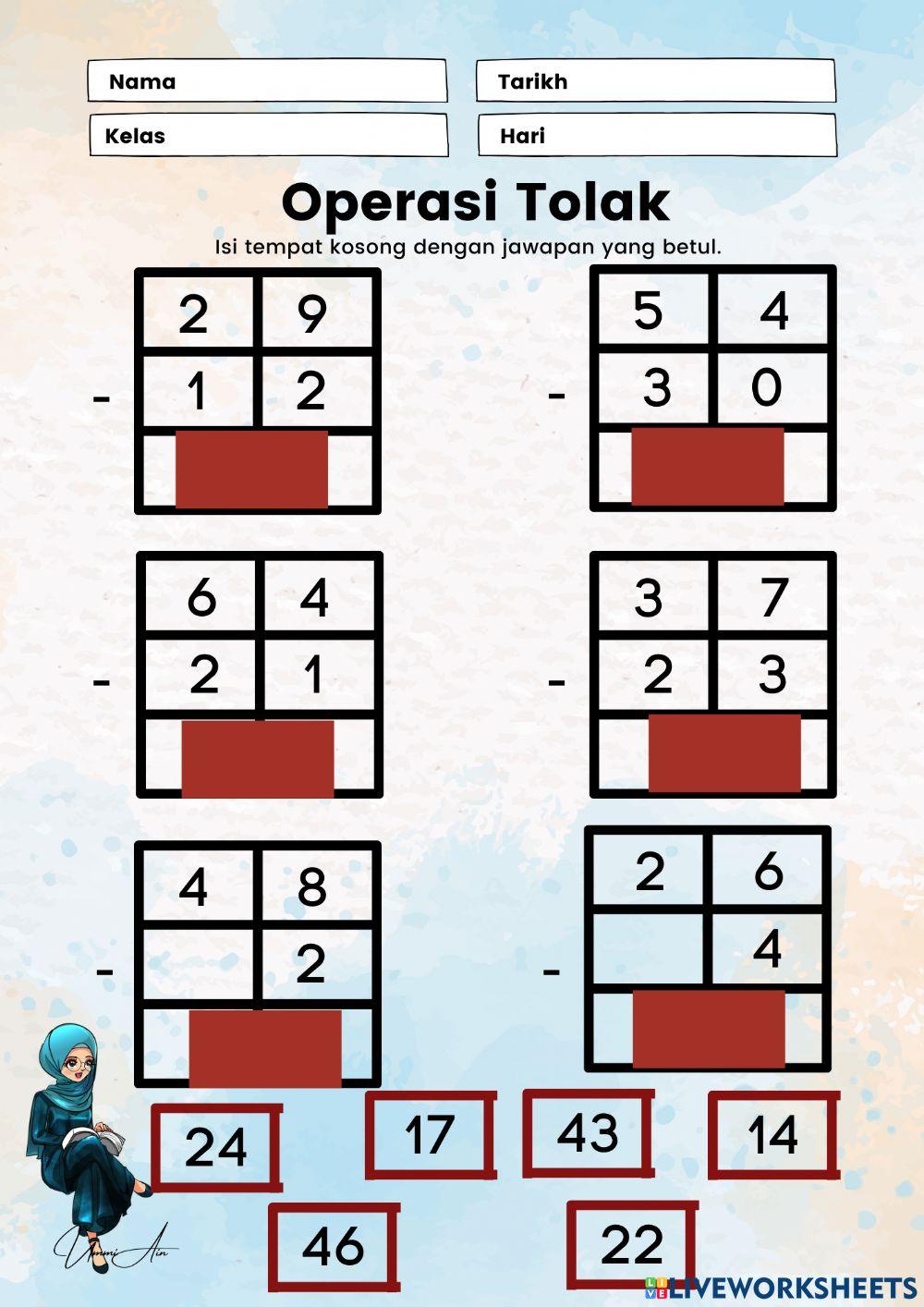 Matematik tolak worksheet | Live Worksheets