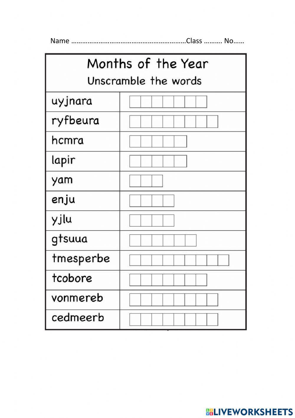 Months online exercise for | Live Worksheets