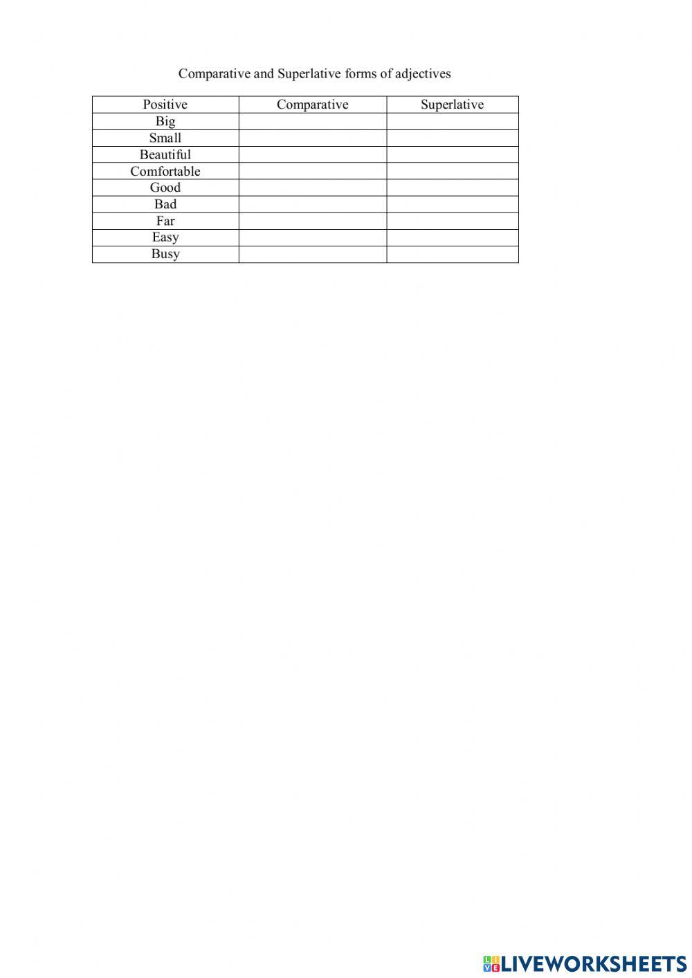Comparison of adjectives exercise for 2 | Live Worksheets