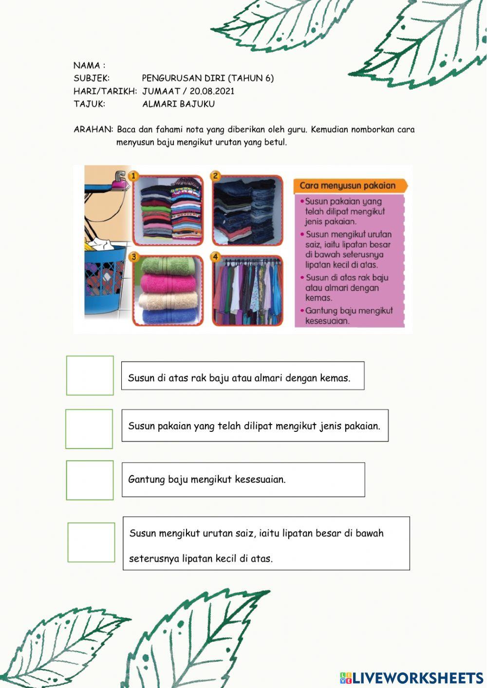 Menyusun Pakaian worksheet | Live Worksheets