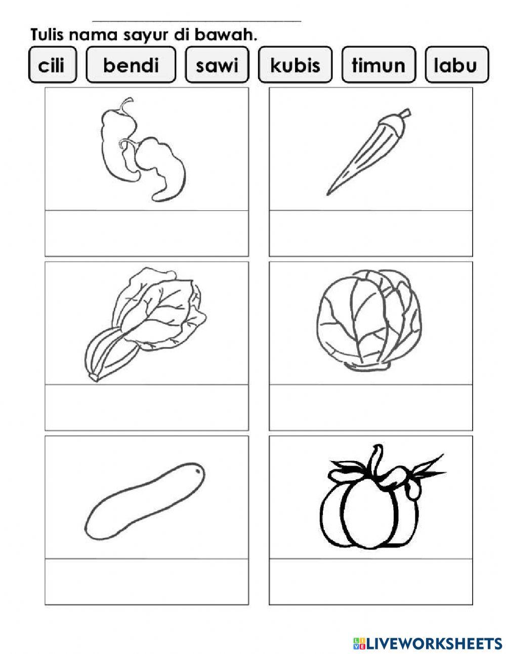 Sayur sayuran interactive worksheet | Live Worksheets