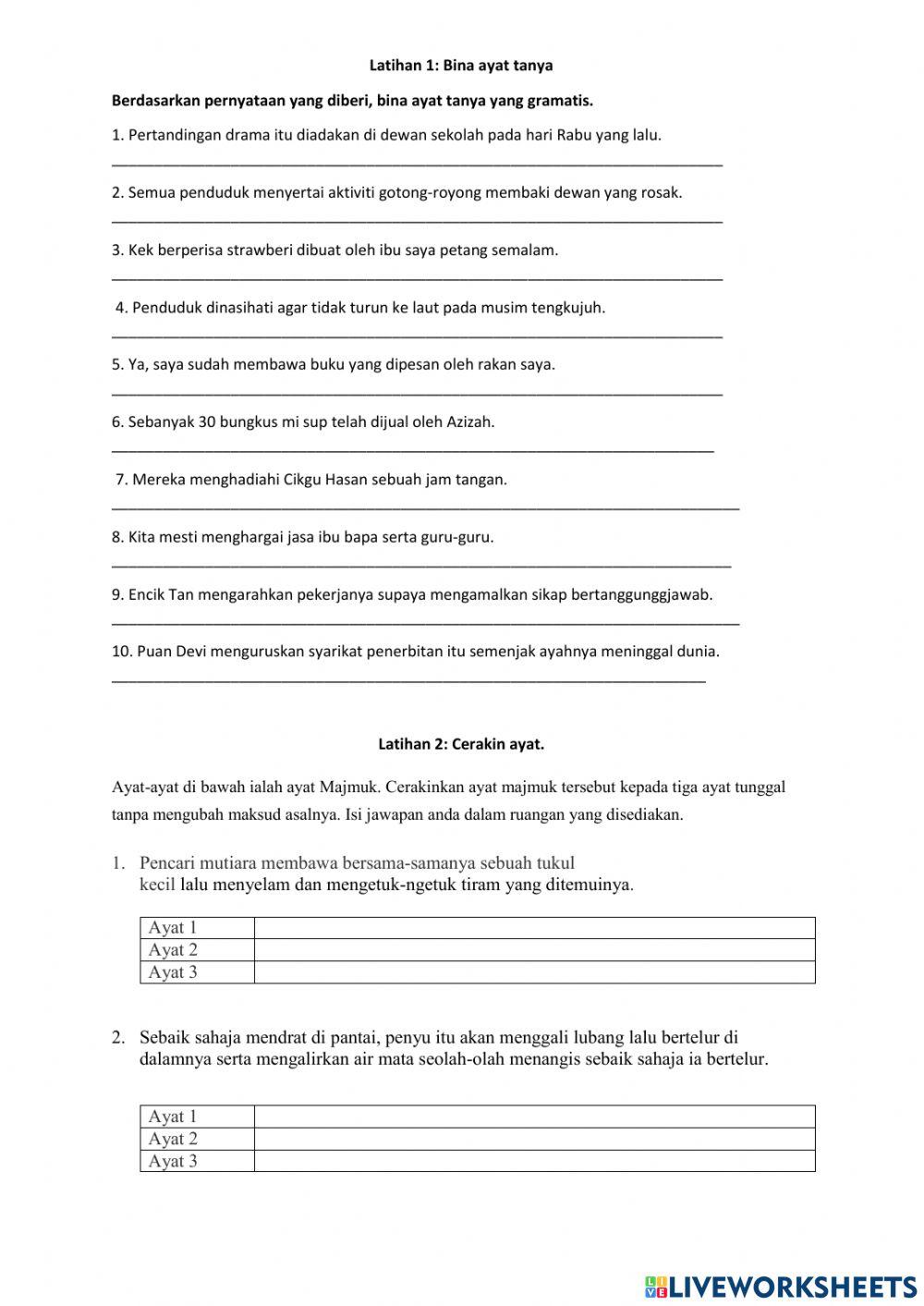 Latihan Sintaksis PT3 online exercise for | Live Worksheets