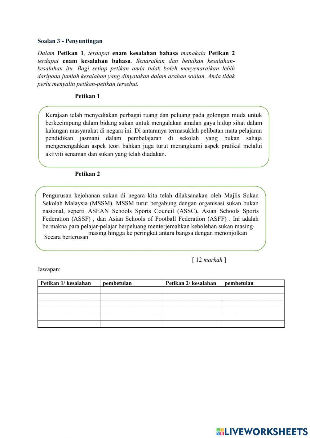 Latihan morfologi - Penyuntingan SPM KSSM online exercise for | Live ...