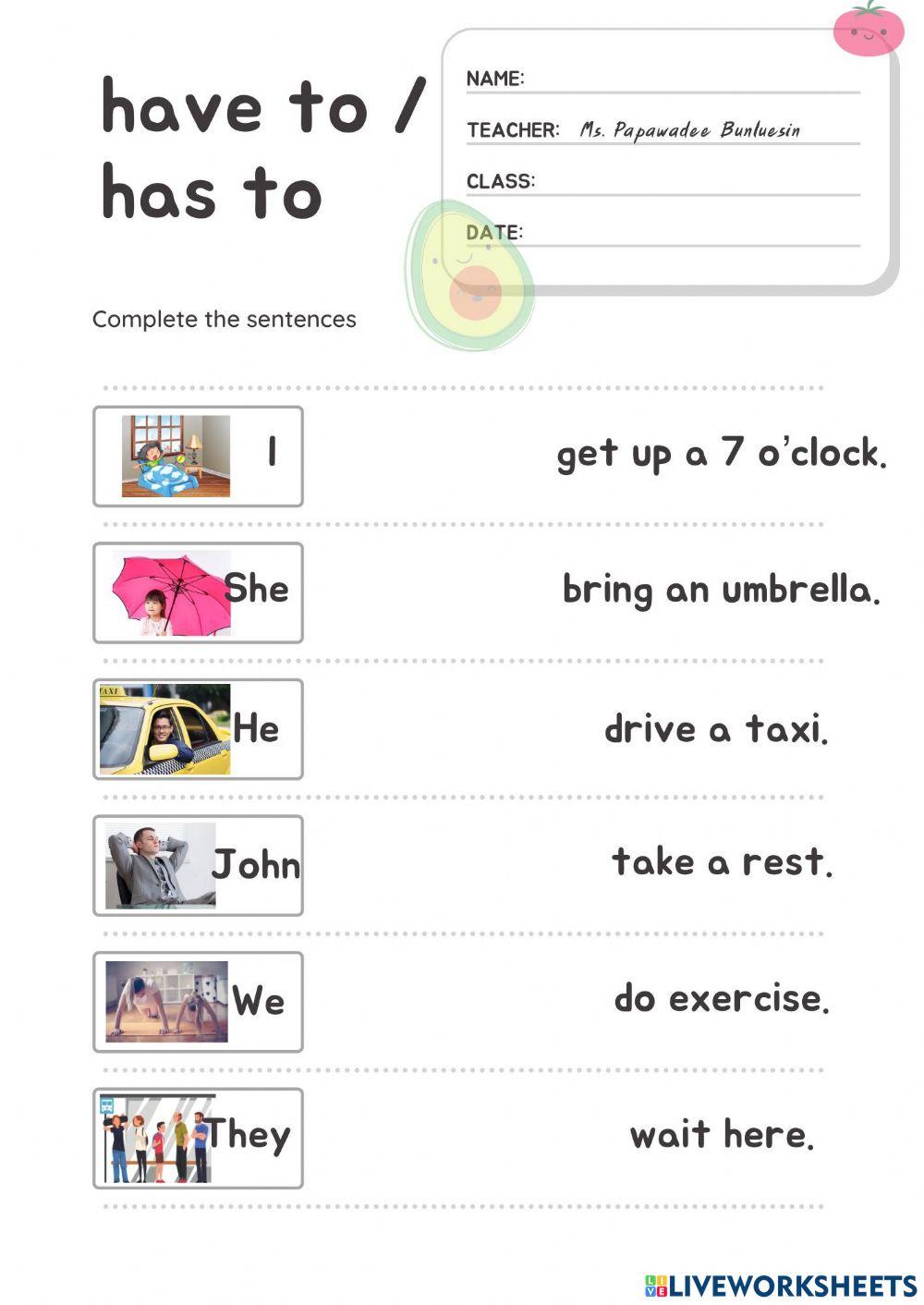Have to - Has to online exercise for | Live Worksheets