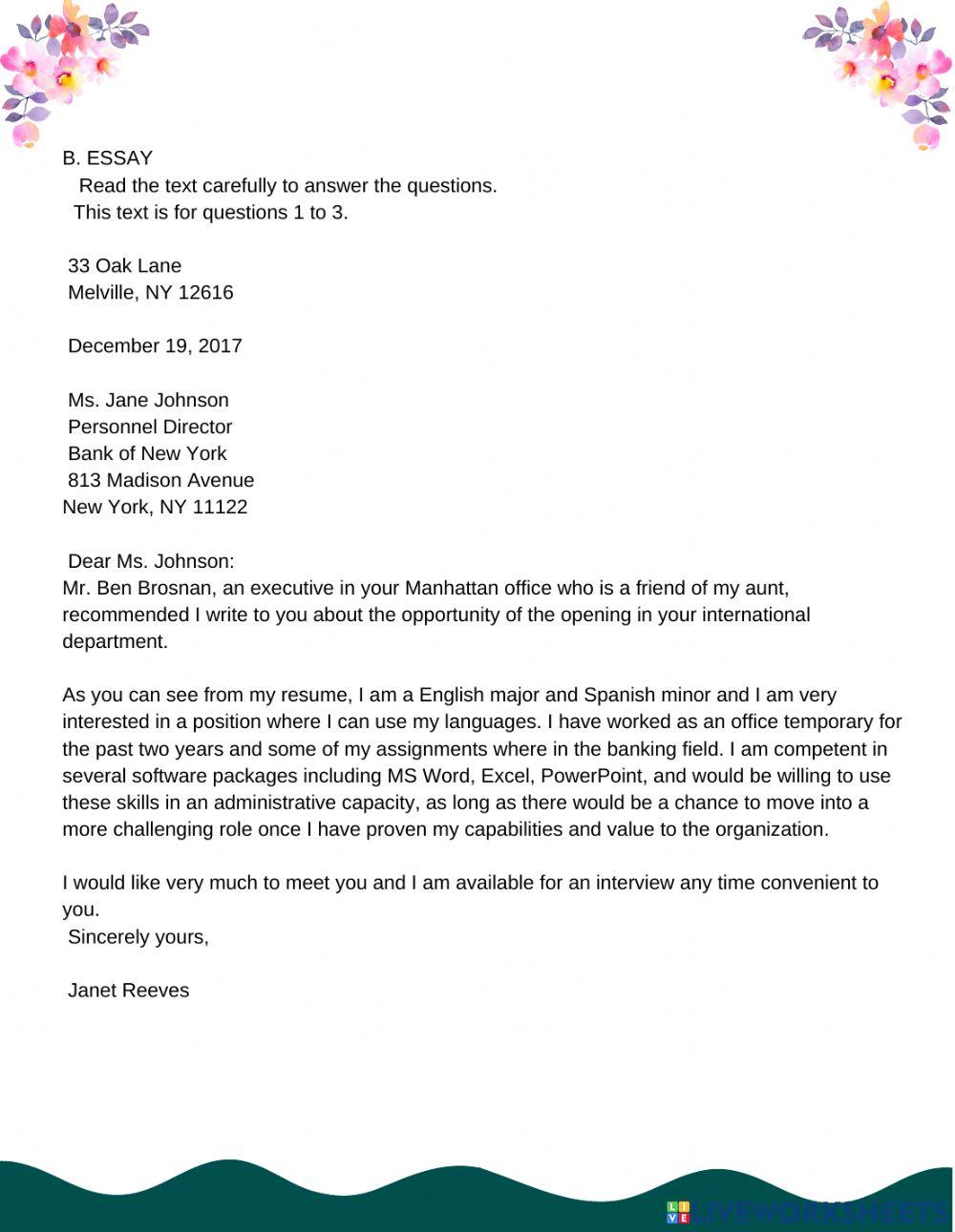 Application Letter interactive activity | Live Worksheets