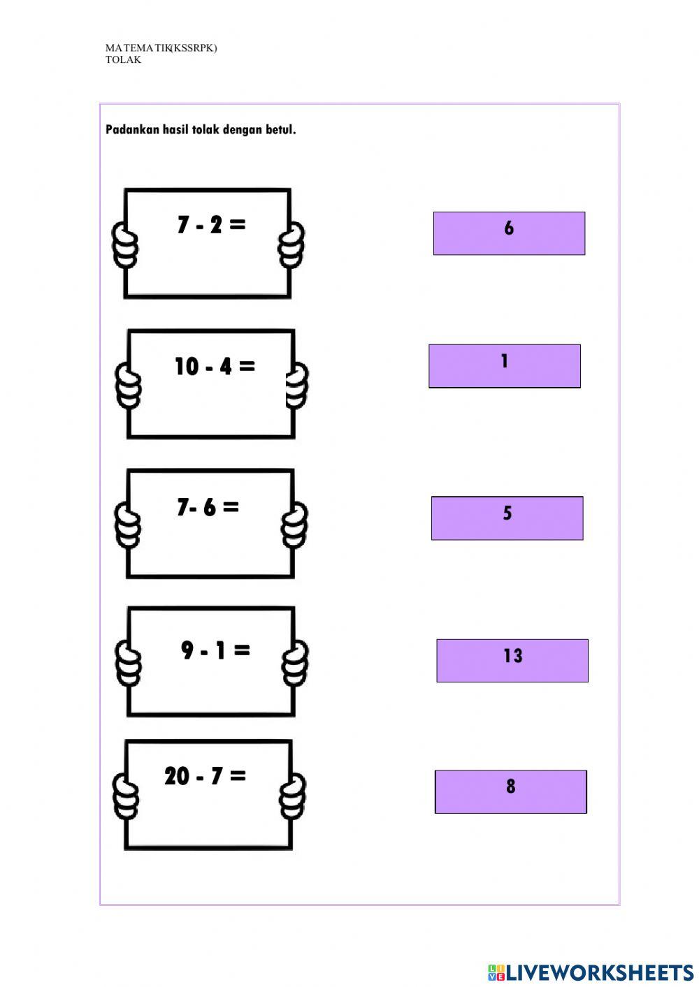 Tolak exercise for 3 | Live Worksheets