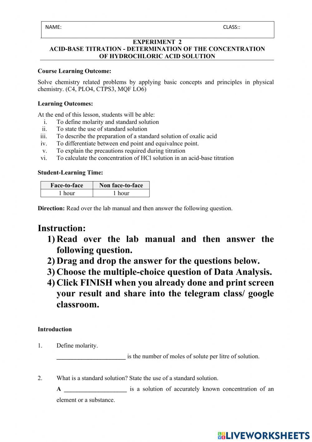 Acid Base Titration Experiment