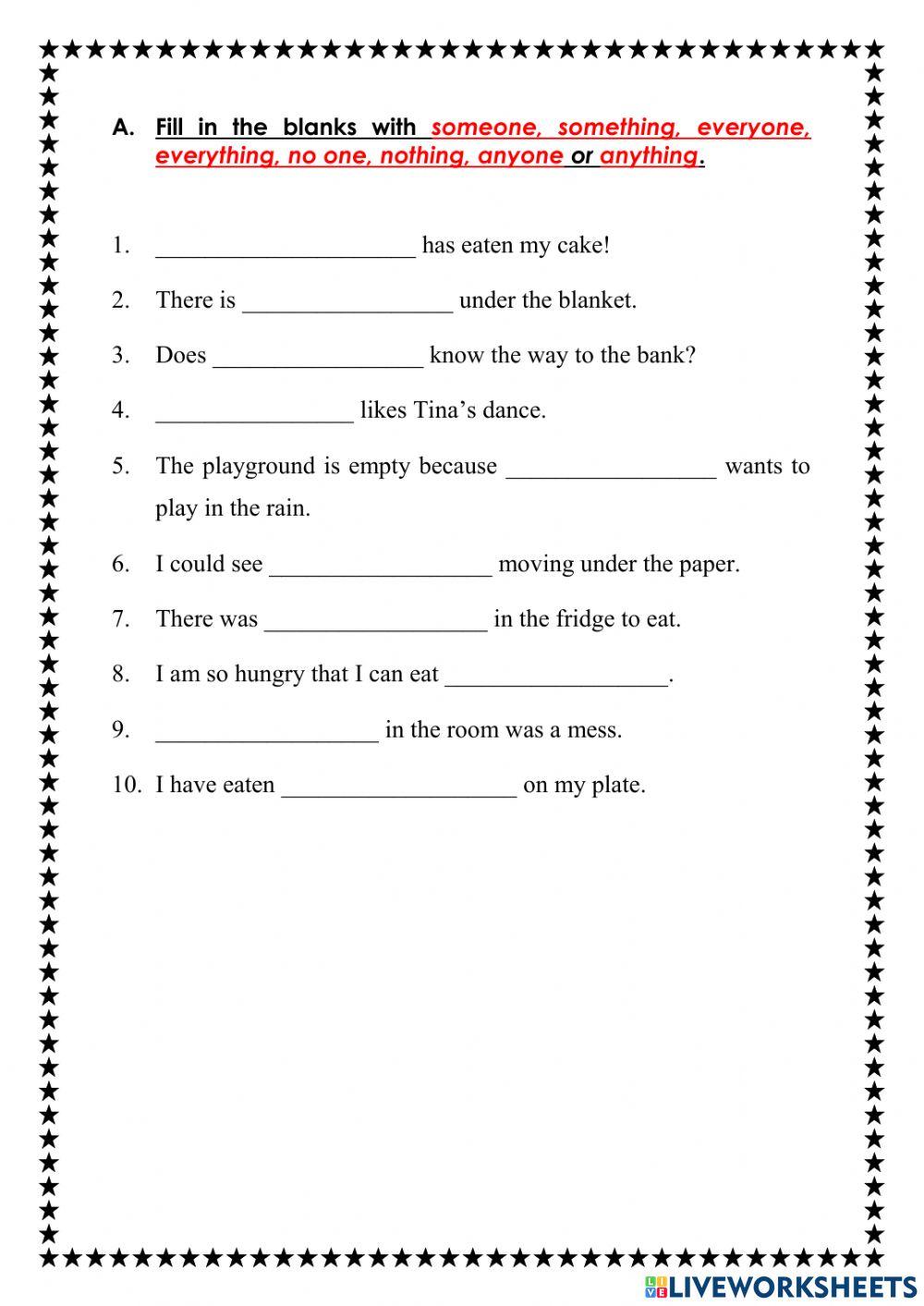 Indefinite pron… | Free Interactive Worksheets | 1266219