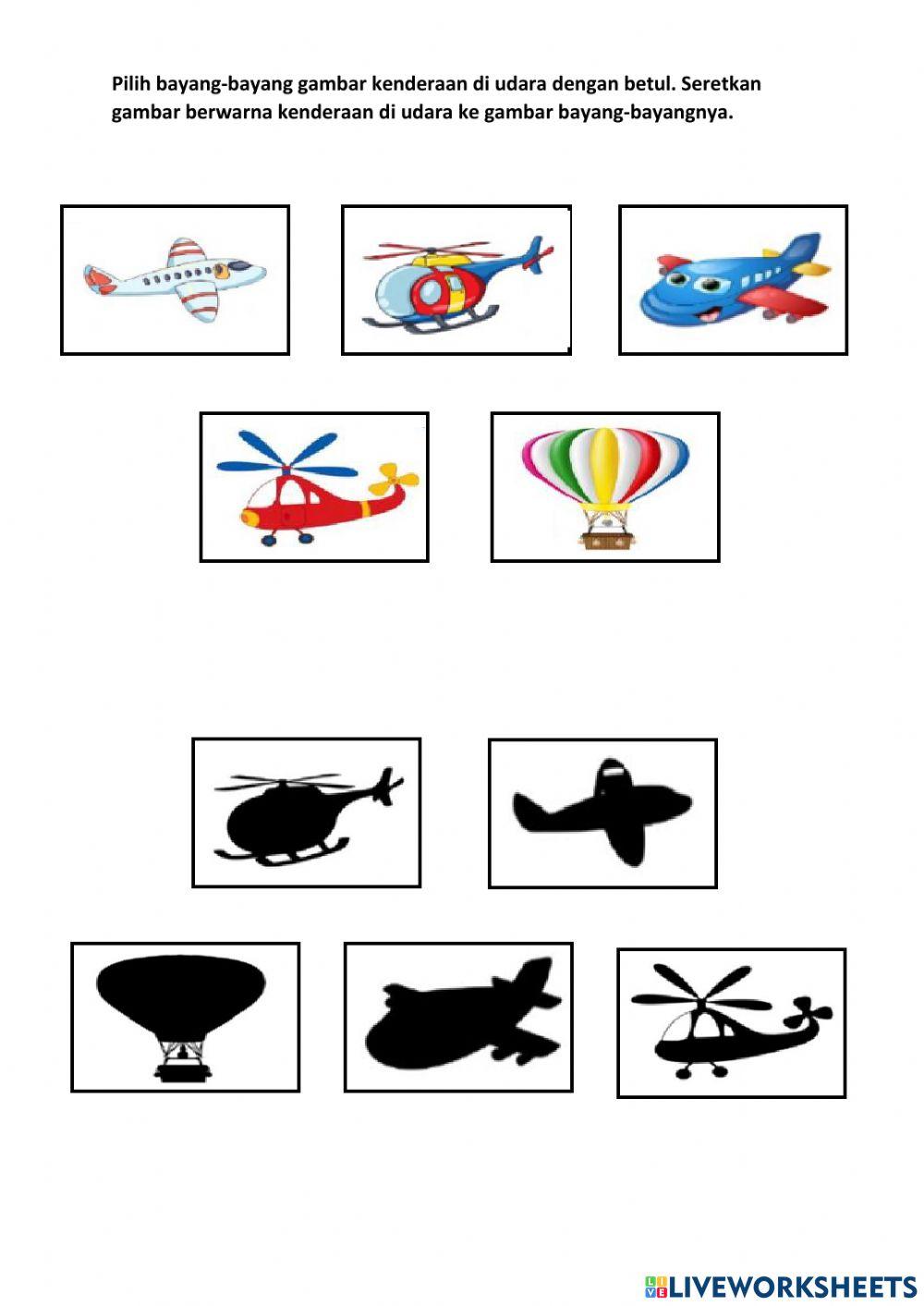 Bayang-bayang kenderaan di udara worksheet | Live Worksheets