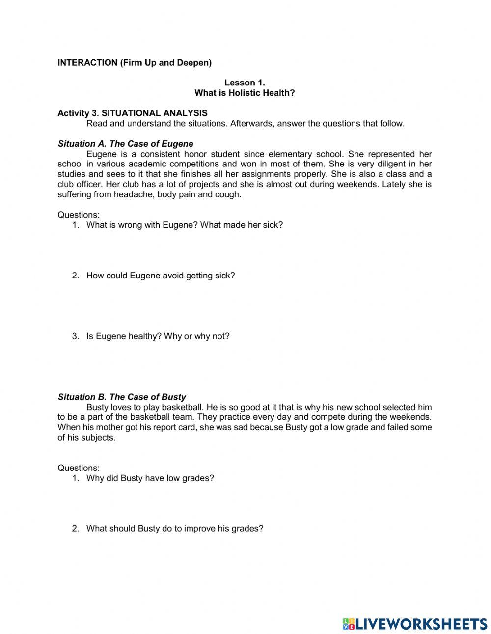 1Q HEALTH 7 LESSON 1: HOLISTIC HEALTH online exercise for | Live Worksheets