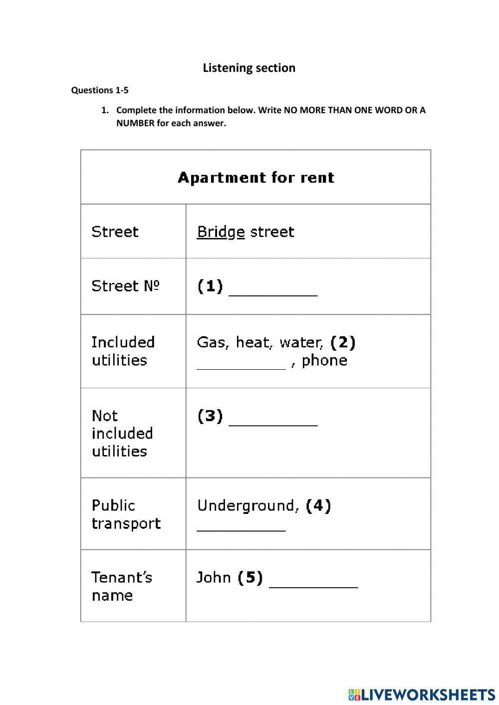 Eng Listening 7 worksheet | Live Worksheets