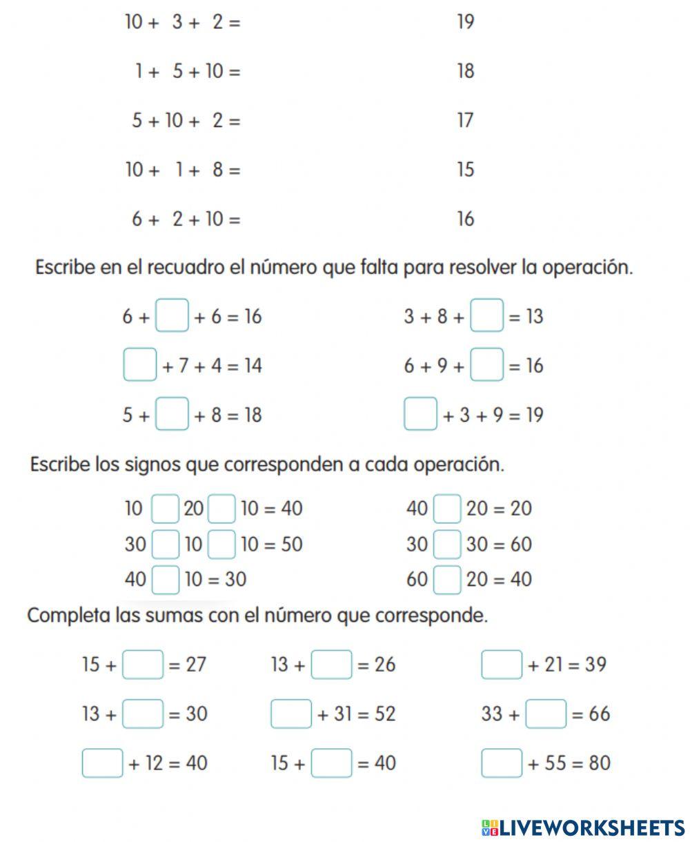Sumar y restar online worksheet for 1º / 2º | Live Worksheets