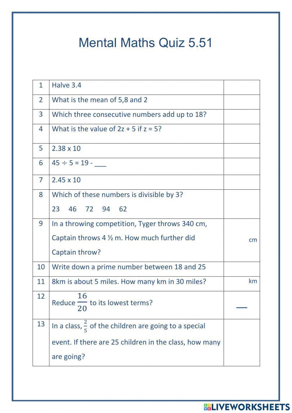 1267061 | Mental Maths 5.51 | Daniel Sunshine