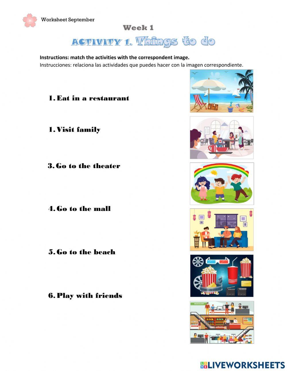 Things to do online exercise | Live Worksheets