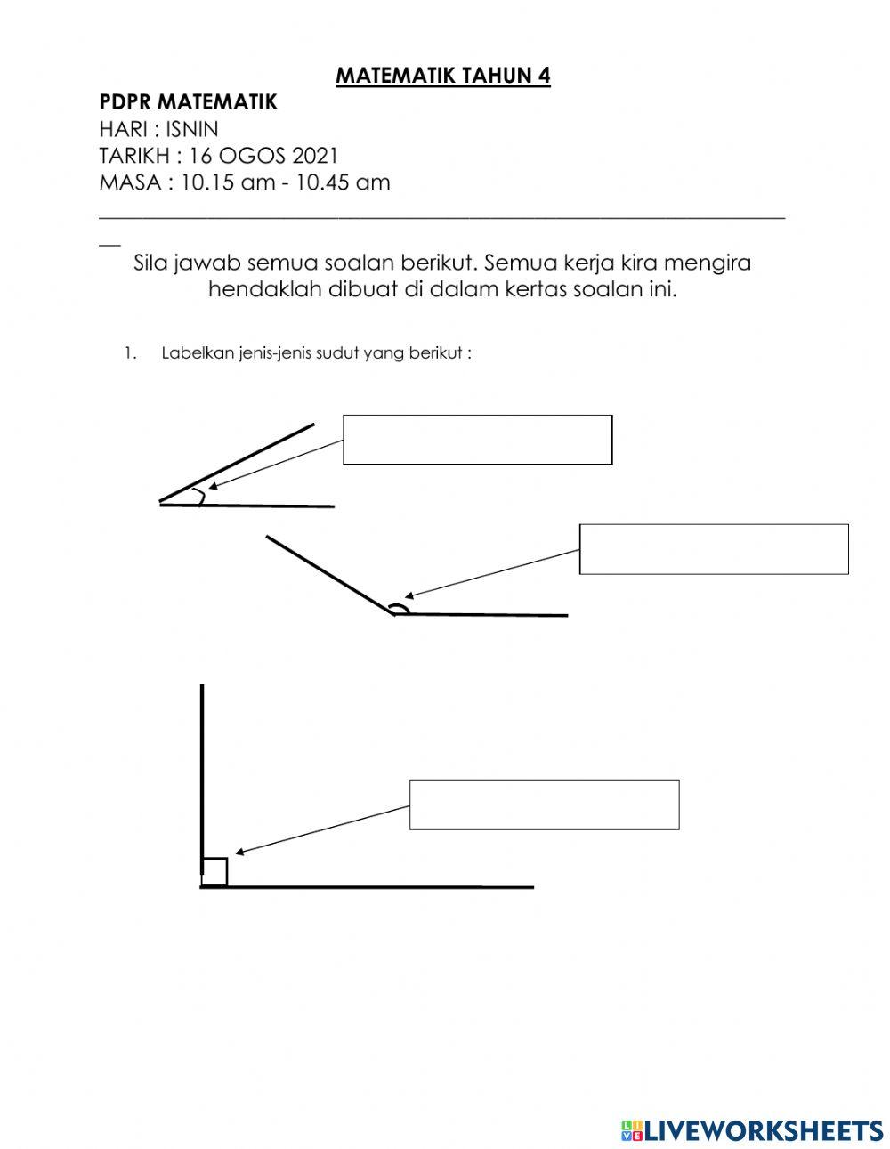 Matematik Tahun 4 interactive exercise for Tahun 4 | Live Worksheets