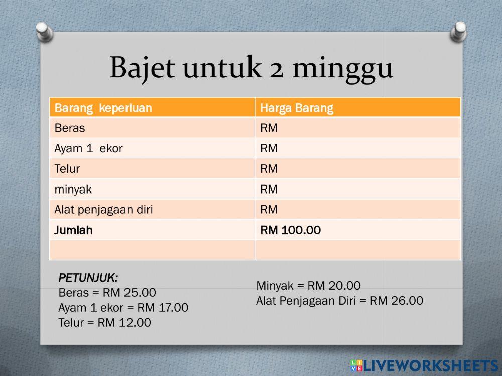 Bajet interactive worksheet | Live Worksheets