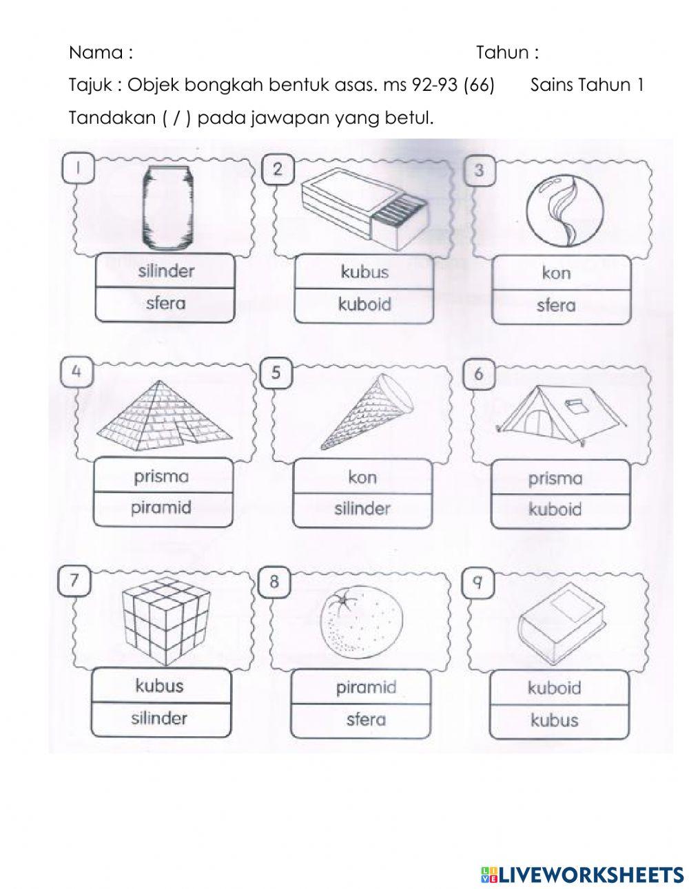Sains tahun 1 activity for 1 | Live Worksheets