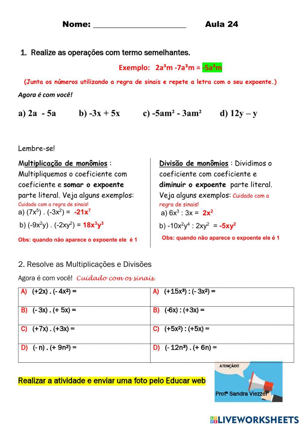Algebra online exercise for Ensino Fundamental | Live Worksheets