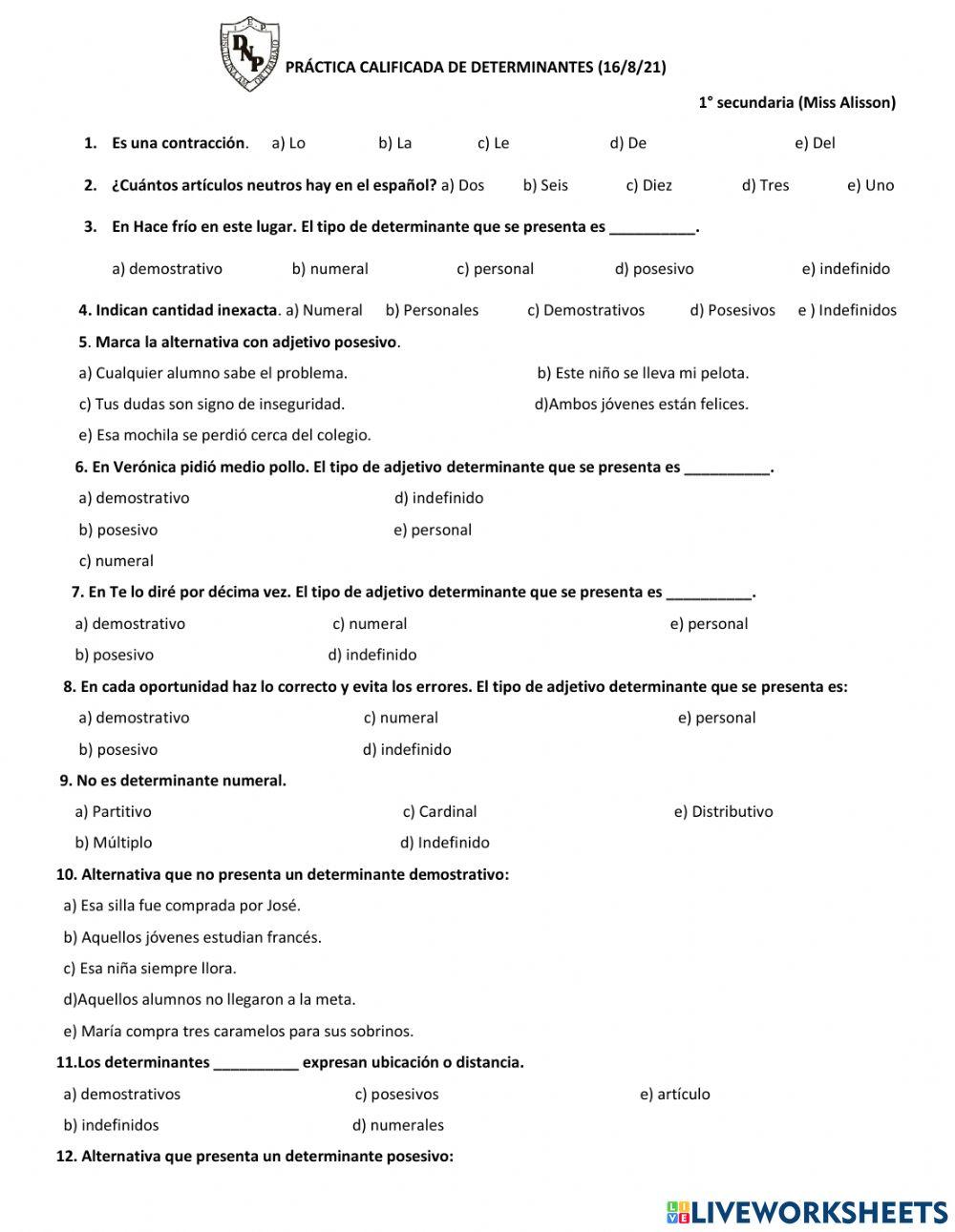 Determinantes online activity for secundaria | Live Worksheets