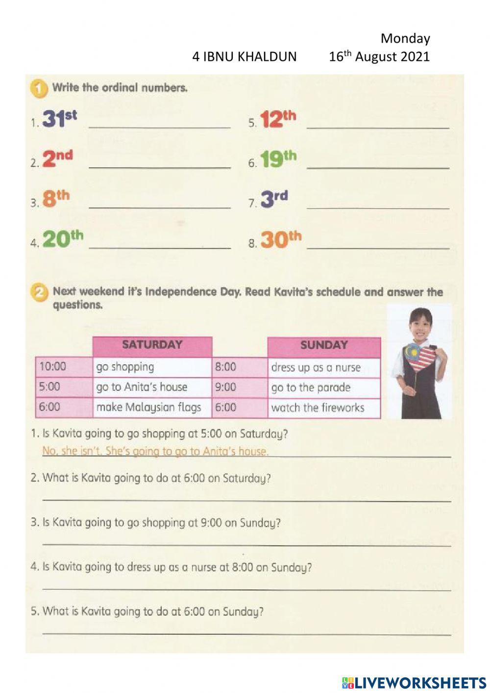 Ordinal numbers online exercise for 4 | Live Worksheets