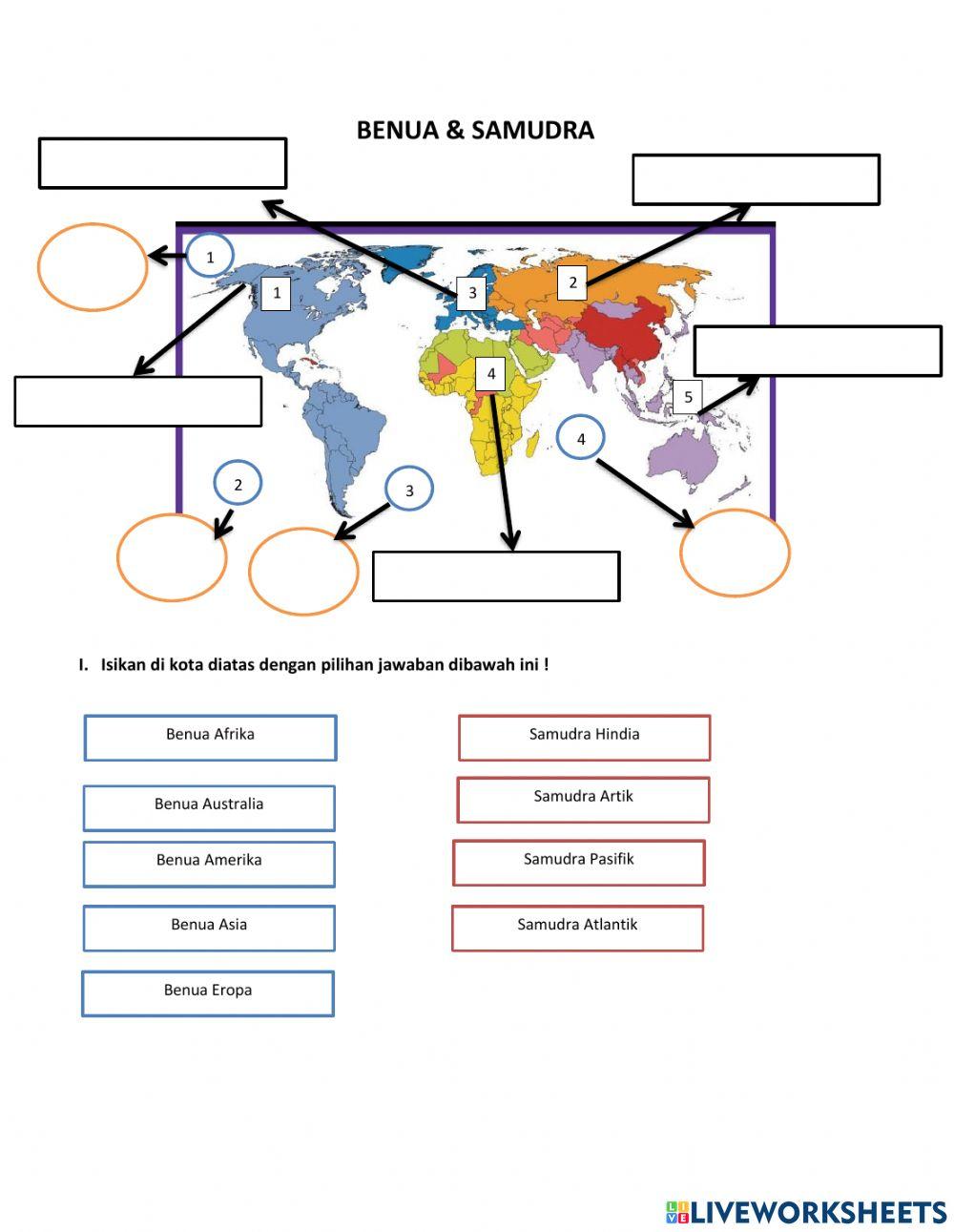 Menganalisis 5 Benua dan 5 Negara worksheet | Live Worksheets