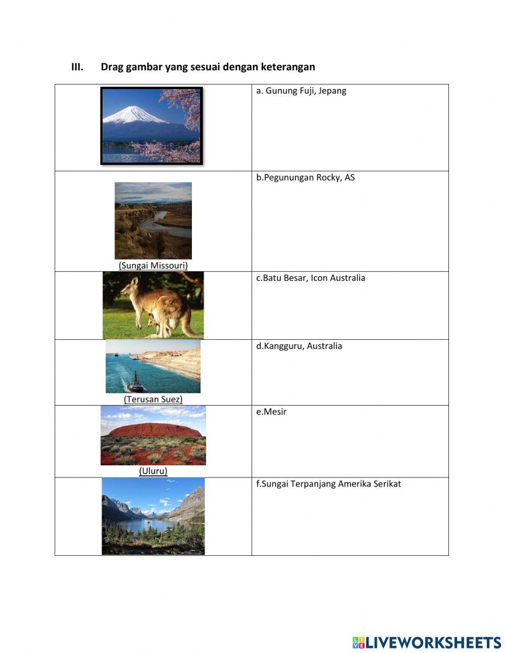 Menganalisis 5 Benua dan 5 Negara worksheet | Live Worksheets