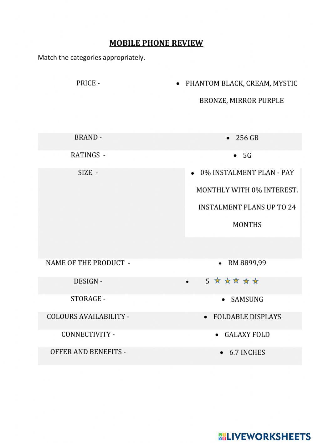Phone review worksheet | Live Worksheets