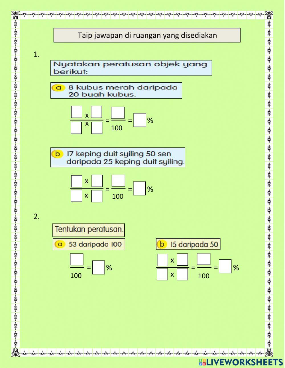 Peratusan objek 1268054 | CikguSalbiah | Live Worksheets