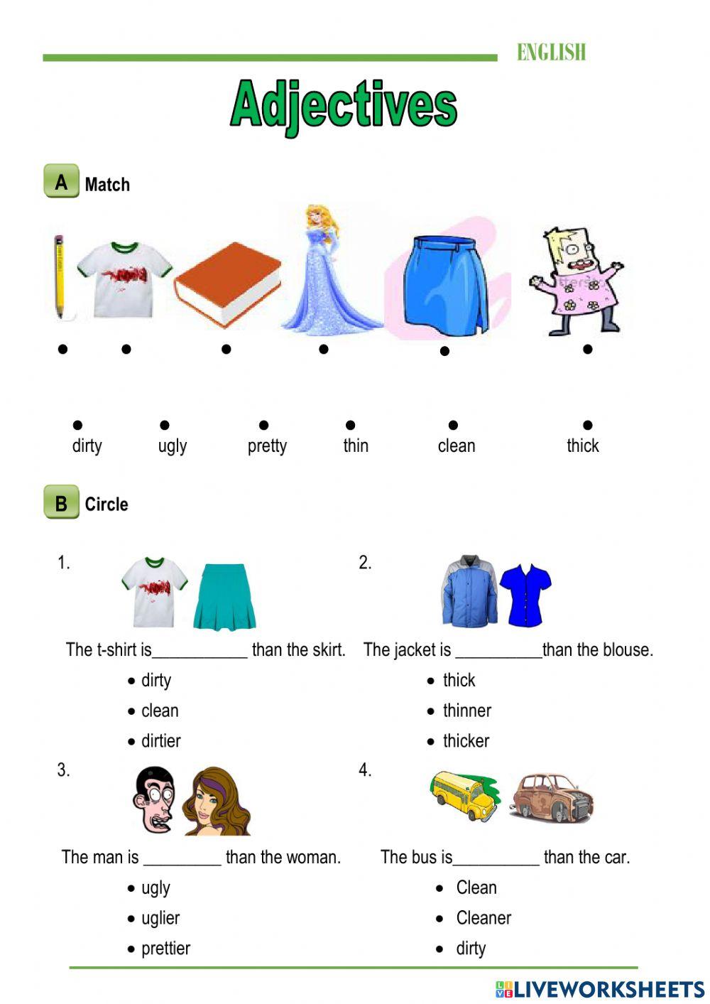 Adjective interactive exercise for Tercero de primaria | Live Worksheets